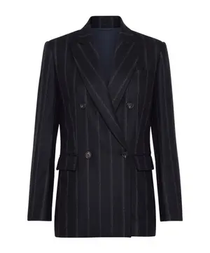 Brunello Cucinelli Pinstriped Double Breasted Blazer