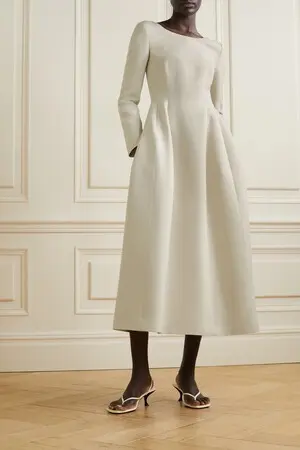 THE ROW Logo Collar Wool Silk Blend Mid-length Dress