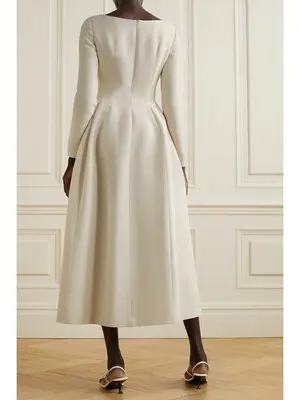 THE ROW Logo Collar Wool Silk Blend Mid-length Dress
