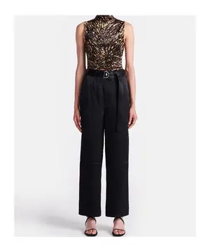 Nanushka Husna Belted Crinkled Satin Pants
