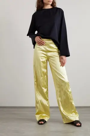 THE ROW Rogina Metallic Pleated Wide-leg Pants