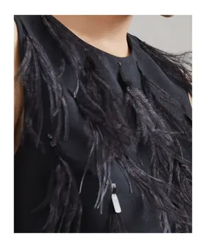 Brunello Cucinelli Feather Embellished Sleeveless Crewneck Top