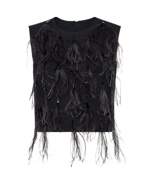 Brunello Cucinelli Feather Embellished Sleeveless Crewneck Top