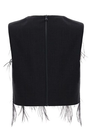 Brunello Cucinelli Feather Embellished Sleeveless Crewneck Top