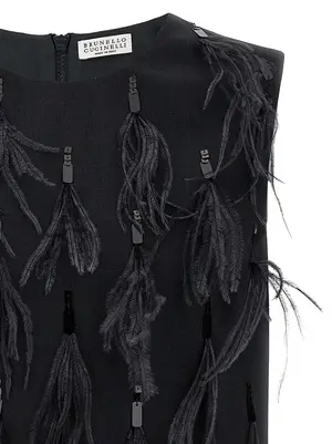 Brunello Cucinelli Feather Embellished Sleeveless Crewneck Top