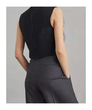 Brunello Cucinelli Feather Embellished Sleeveless Crewneck Top