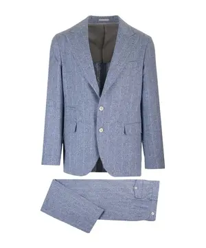 Brunello Cucinelli Single-breasted Pinstriped Suit - Blue