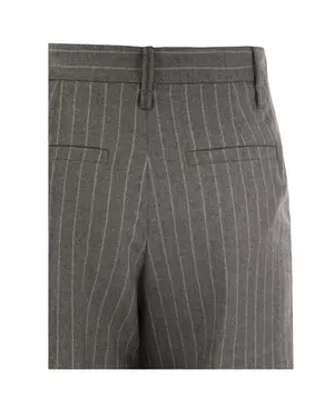 Brunello Cucinelli Pinstriped Wide-leg Trousers - Medium Gray
