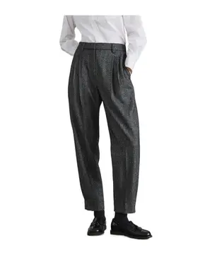 Brunello Cucinelli Herringbone Cropped Pleated Trousers