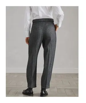 Brunello Cucinelli Herringbone Cropped Pleated Trousers