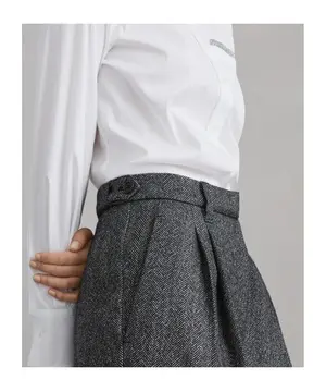 Brunello Cucinelli Herringbone Cropped Pleated Trousers