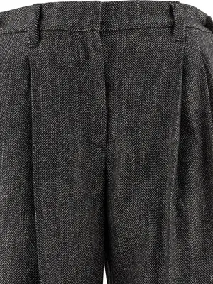 Brunello Cucinelli Herringbone Cropped Pleated Trousers