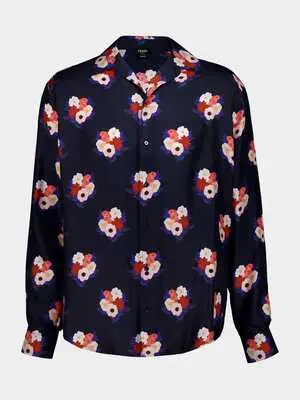 Fendi Dark Bouquet Silk Shirt - Blue