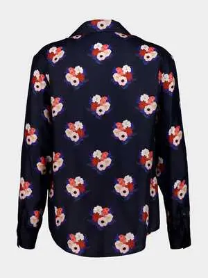 Fendi Dark Bouquet Silk Shirt - Blue