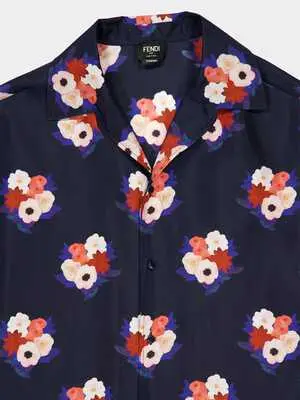 Fendi Dark Bouquet Silk Shirt - Blue