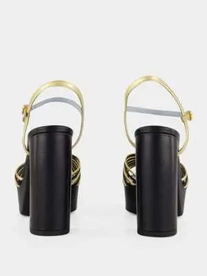 Valentino Garavani Gold And Platform Sandals - Black