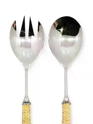 LES-OTTOMANS Woven Rattan Server Set - Silver