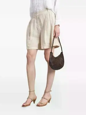 120% Lino Pleated Detail Shorts - Neutrals