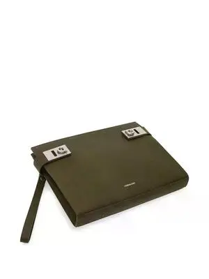 FERRAGAMO Hug Hammered Leather Clutch Bag