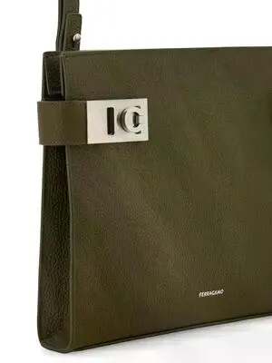 FERRAGAMO Hug Hammered Leather Clutch Bag