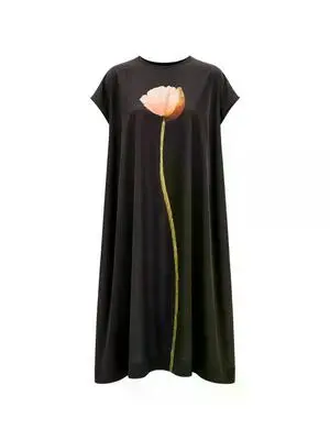 Simone Rocha Poppy Motif Smock Midi Dress