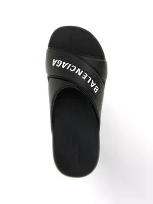 Balenciaga Sporty Pool Embossed Slides - Black