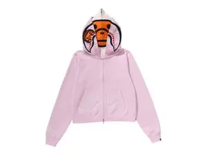 A BATHING APE Milo Shark Cropped Full Zip Double Hoodie - Pink
