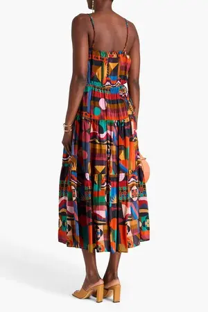 Farm Rio Tiered Printed Crepe De Chine Midi Dress