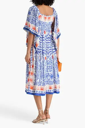 Farm Rio Printed Crepe De Chine Midi Dress