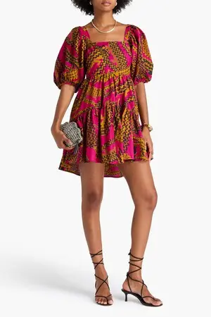 Farm Rio Tiered Printed Cotton-poplin Mini Dress