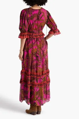 Farm Rio Ruffled Printed Georgette Maxi Dress