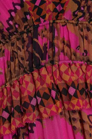 Farm Rio Ruffled Printed Georgette Maxi Dress