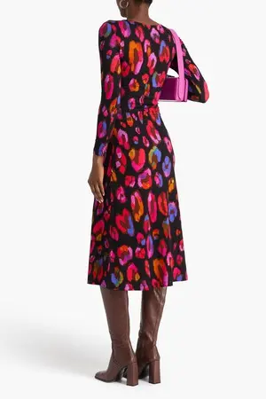 Farm Rio Leopard Print Jersey Midi Dress