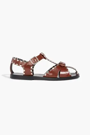 Bally Studded Glossed Leather Sandals - Brown