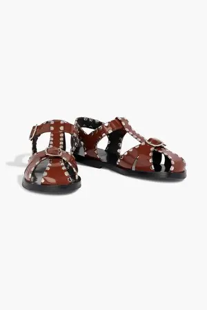 Bally Studded Glossed Leather Sandals - Brown
