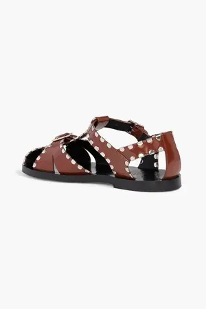 Bally Studded Glossed Leather Sandals - Brown