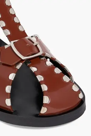 Bally Studded Glossed Leather Sandals - Brown