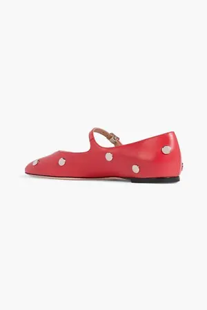 Bally Belkys Studded Leather Mary Jane Flats - Red