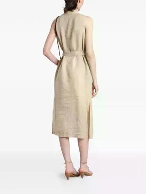 120% Lino Belted Sleeveless Midi Dress