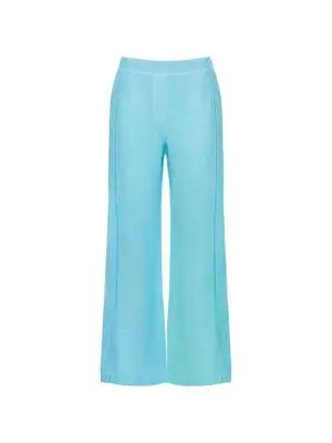 120% Lino Ladder-stitch Wide-leg Trousers - Blue