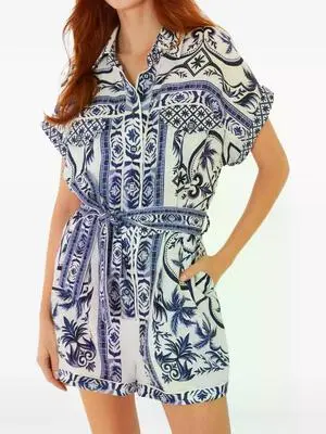 Farm Rio Wonderful City Belted Romper - White