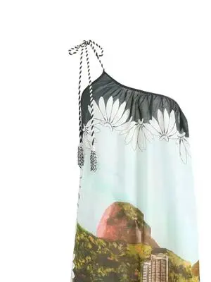 Farm Rio Graphic Print One-shoulder Maxi Dress - Blue