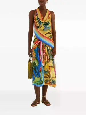 Farm Rio Viscose Blouse With Tropical Print And Rainbow Stripes - Yellow