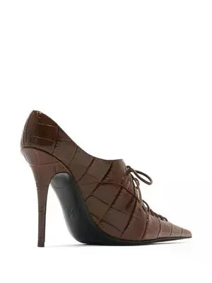 Amina Muaddi Croc-effect Lace-up Pumps