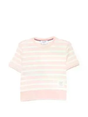 Thom Browne Striped T-shirt With Logo Patch - Pink