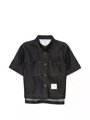 Thom Browne Logo-patched Short-sleeved Shirt