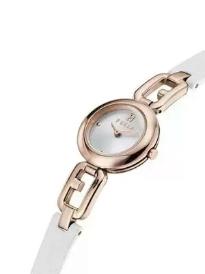 Furla Arco Chain 28mm Watch With Mother Of Pearl Dial And White Leather Strap