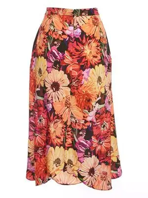 Stella McCartney Floral Print Asymmetric Hem Midi Skirt - Orange