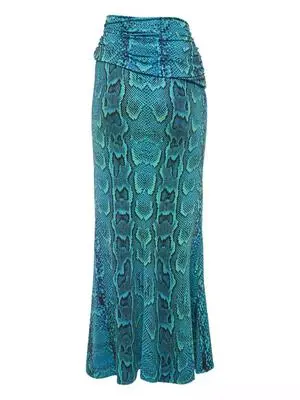 Roberto Cavalli Gathered Snake-print Maxi Skirt - Blue