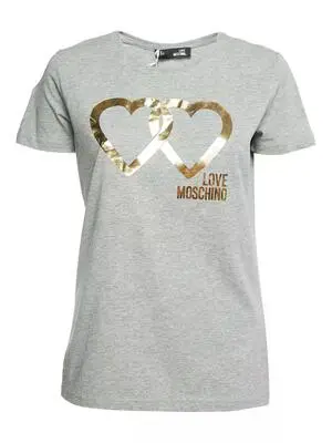 Moschino 2024 Cotton T-shirt With Gold Foil Heart Graphic - Grey